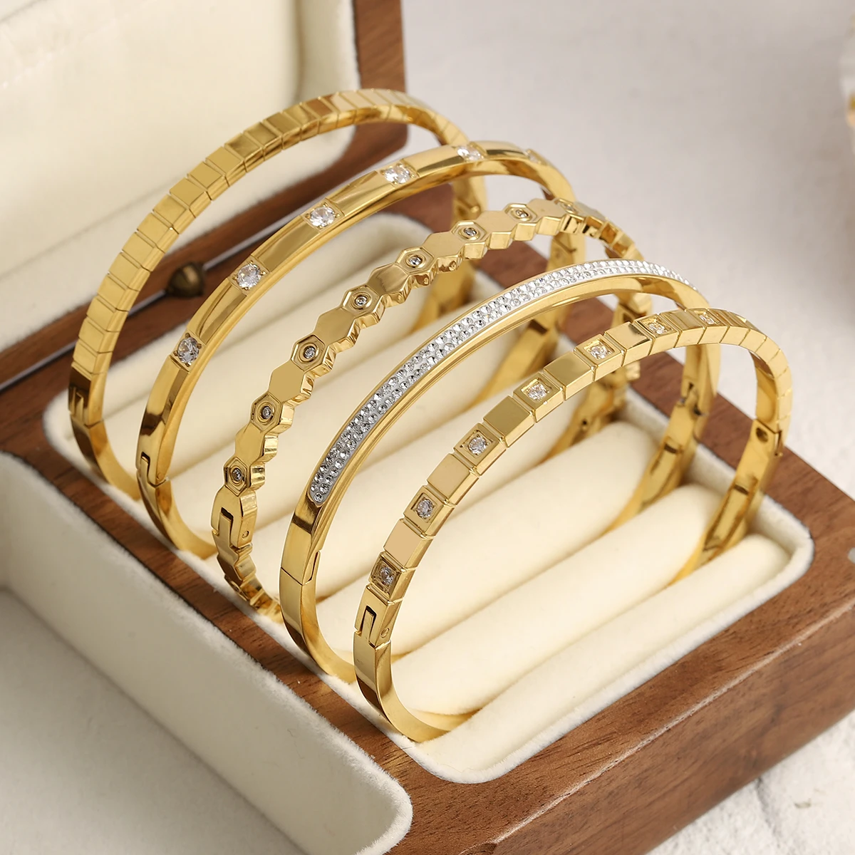 FLASHBUY Trendy Chic Gold Color Simple 316L Stainless Steel Bangles ...