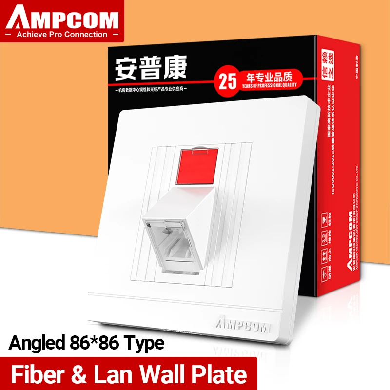 AMPCOM Fiber Optic Angled Wall Plate LC SC FC ST Simplex Duplex FTTH ...
