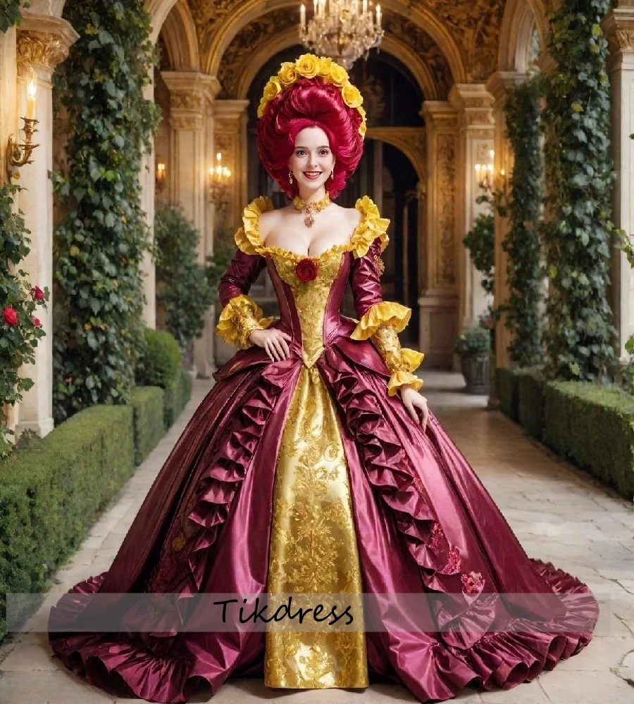 Aristocratic Bustle Cosplay Evening Dress Long Sleeve Ruffles Ball Gown ...