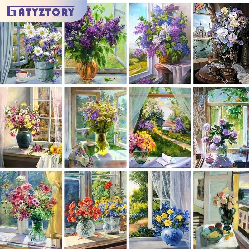 GATYZTORY-Diy-Painting-By-Numbers-Kits-Flowers-Set-Acrylic-Paint-On ...