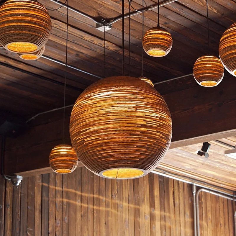 Modern Paper Carving Pendant Lamp Round Brown Ball Pendant Light ...