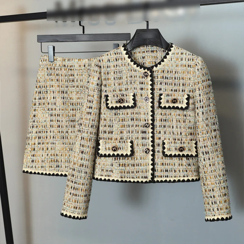 Fall-Winter-Tweed-2-Piece-Set-Korean-Women-Jacket-Coat-High-Waist ...