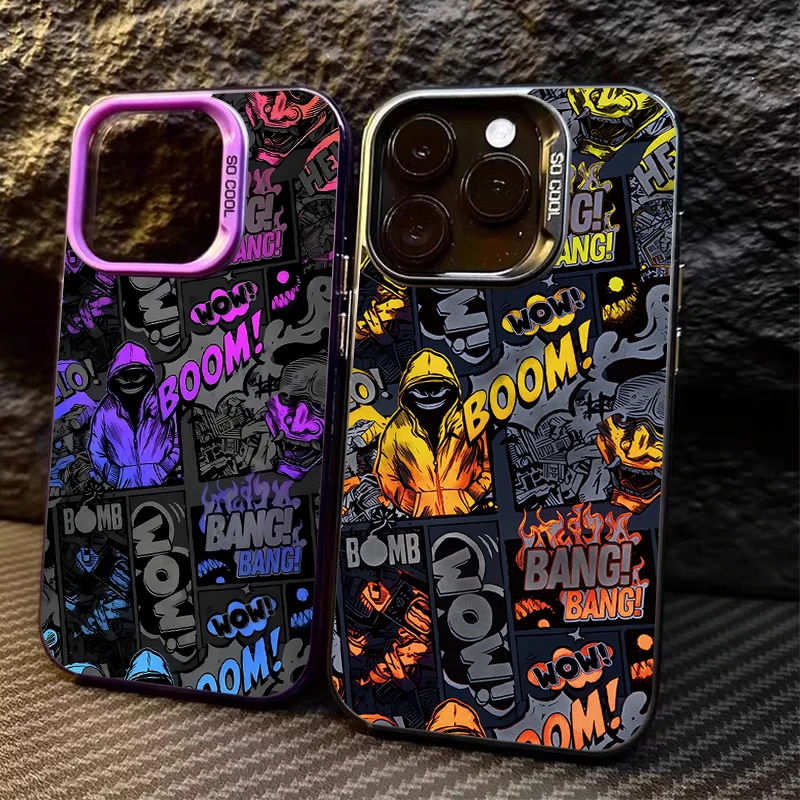 Fashion Graffiti Black Comic Style Phone Case For iPhone 16 15 14 13 12 ...