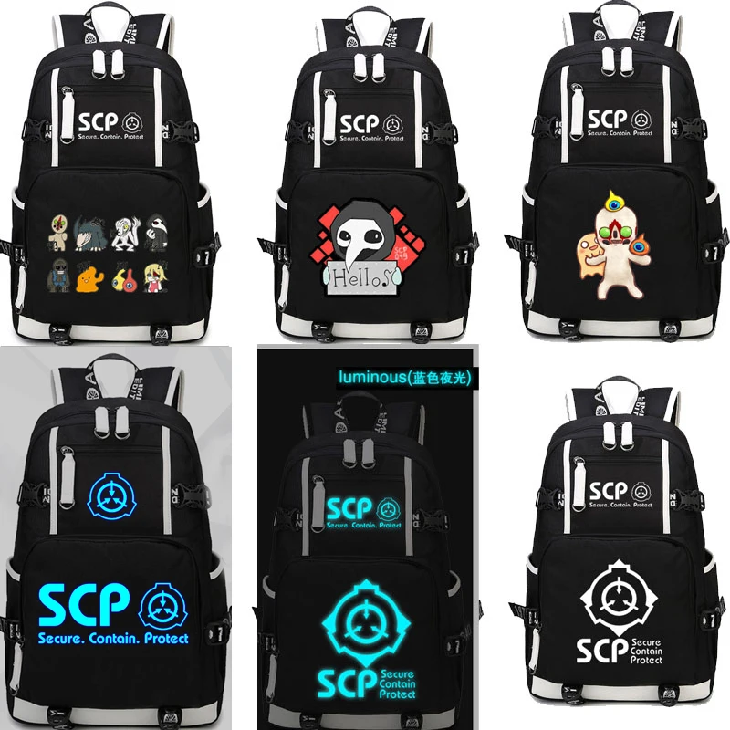 SCP-Secure-Contain-Protect-Backpack-Black-Bookbag-Cartoon-School-Bags ...