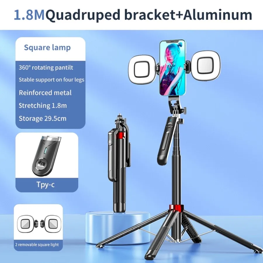 P195 Tripod Bluetooth Selfie Stick 1.8m Foldable Smartphone Holder 360 ...