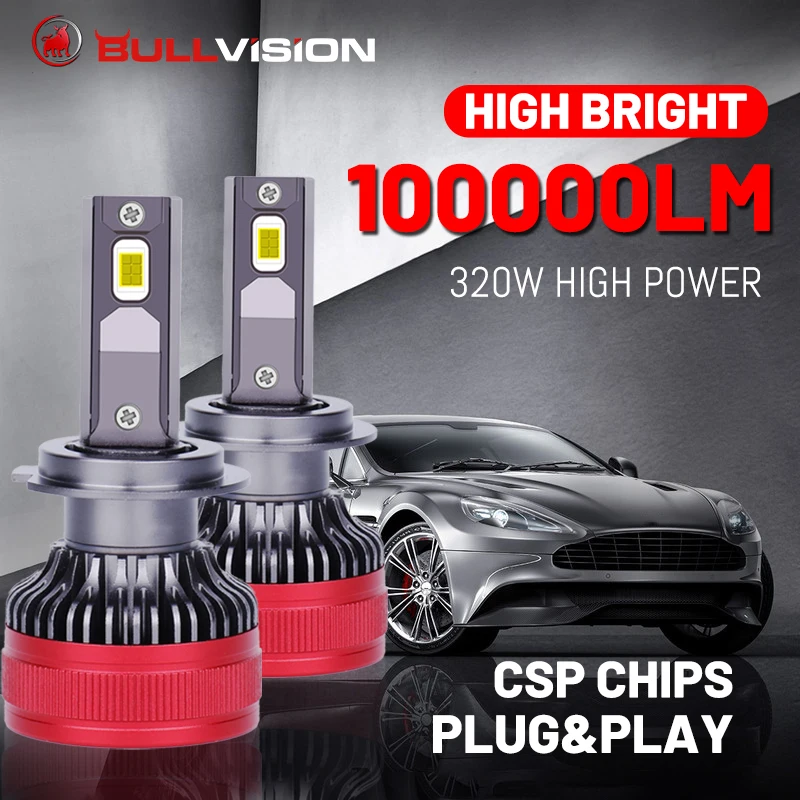 Bullvision h4 led f5 f5c 100000lm led h7 320w h11 h1 h8 h9 9012 hir2 9005 9006 hb3 hb4 alta ...