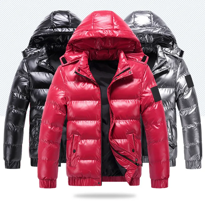 Silver Shiny Men's Winter Coat Fashion Hooded Warm Thicken Cotton ...