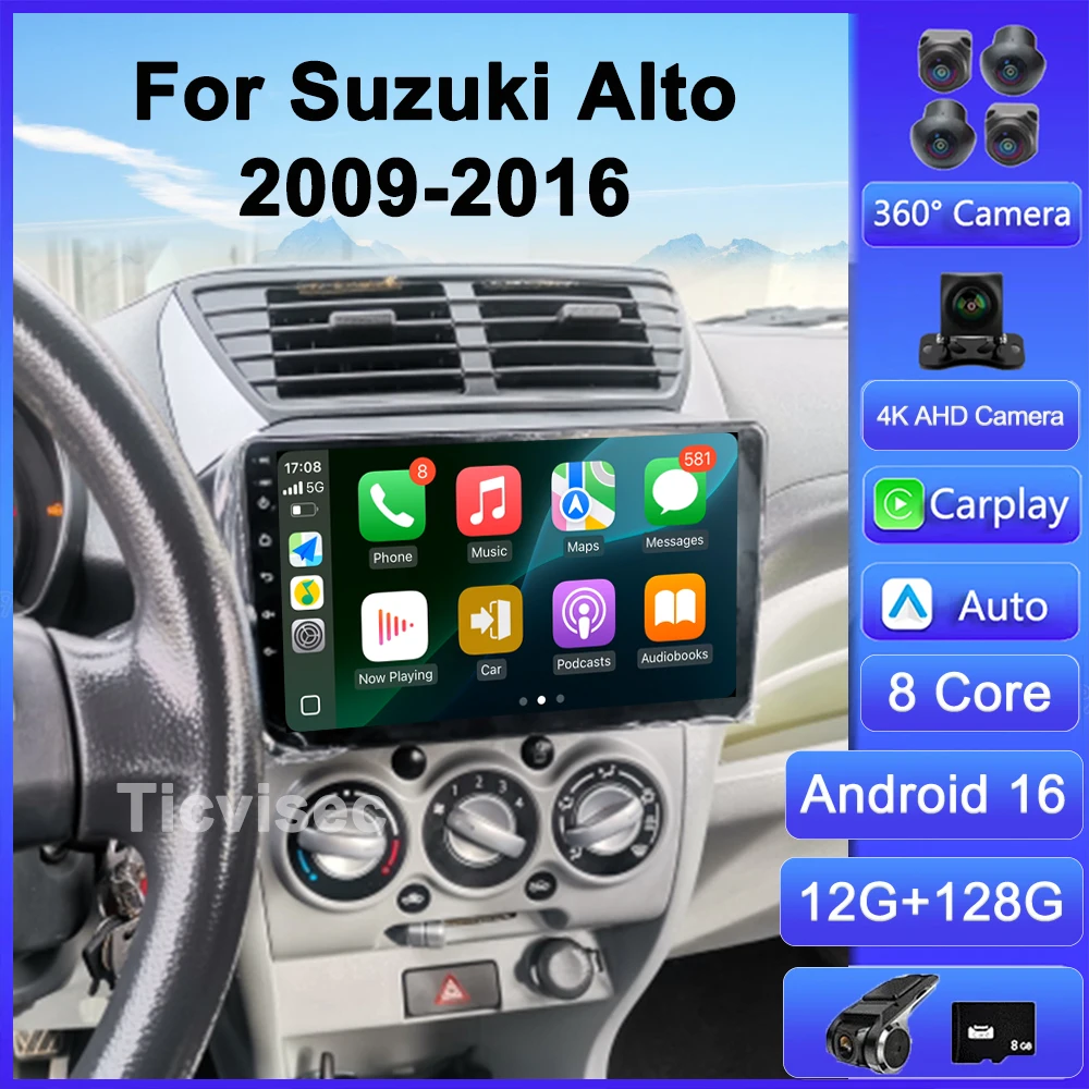 Android 16 Car Radio 4G+WIFI Carplay For Suzuki Alto 2009 -2016 ...