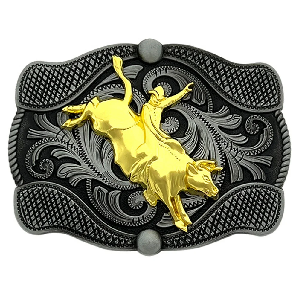 Western-Cowboy-Gold-Rodeo-Bull-Men-Belt-Buckle-Floral-Printing-High ...