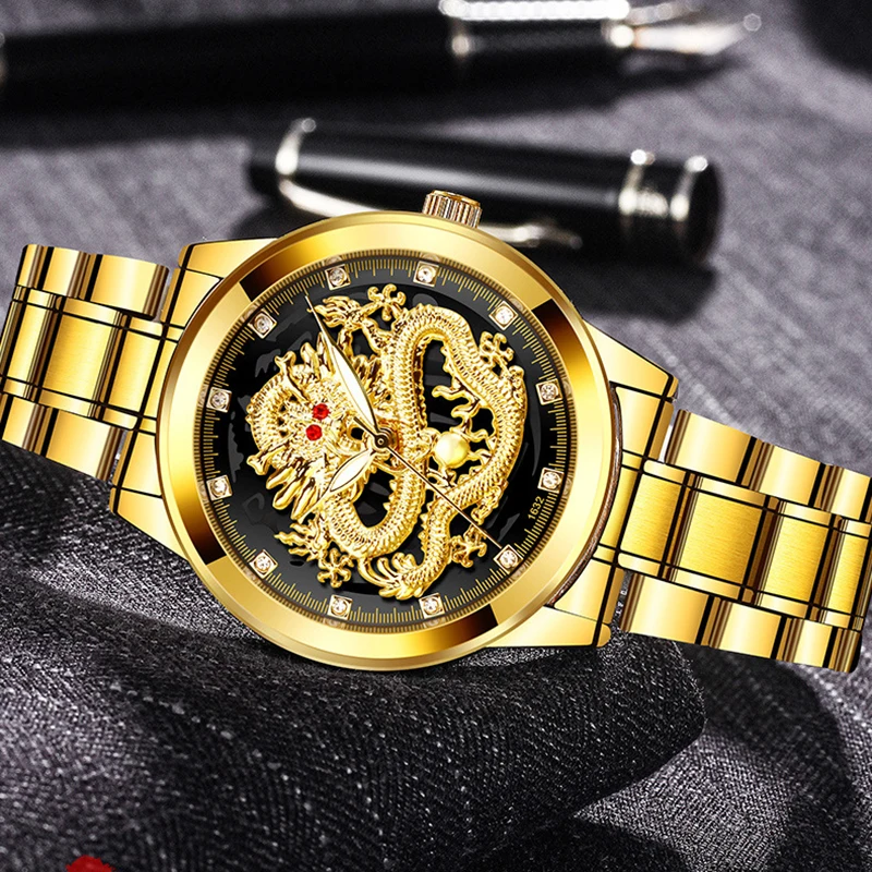 Luxo-Embossed-Gold-Dragon-Watch-Men-s-Full-Steel-Waterproof-Watch-Mens ...