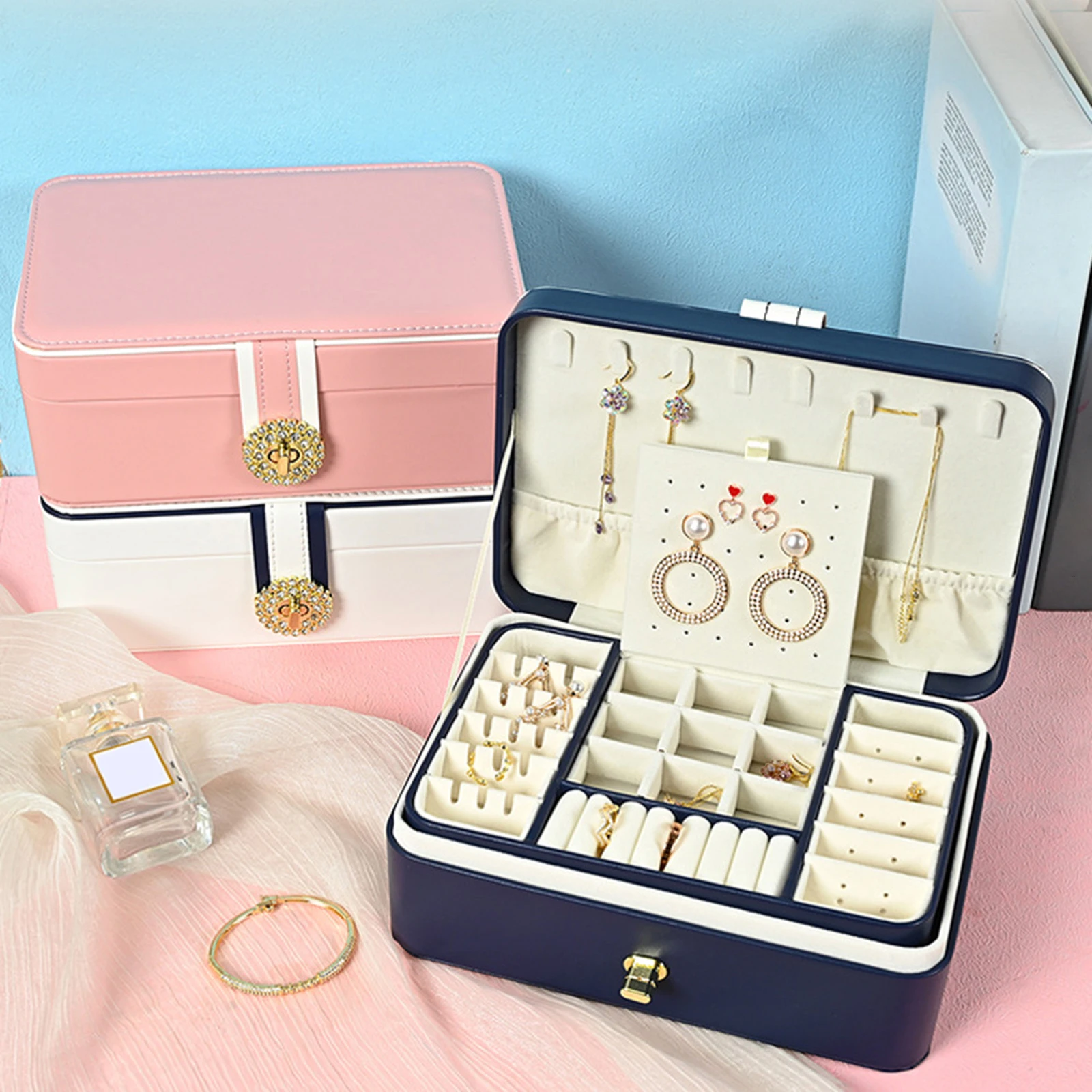 Portable-Jewelry-Box-Leather-Double-Layer-Jewelry-Organizer-Display ...