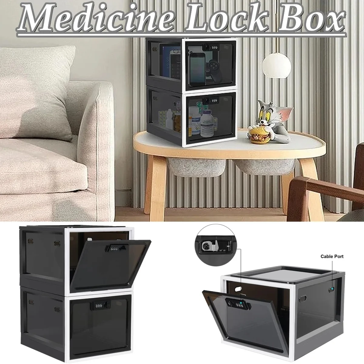 Black-Medicine-Lock-Box-Medication-Lockable-Container-for-Refrigerator ...