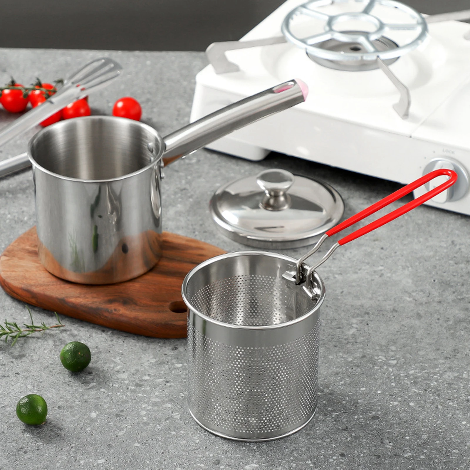 Stainless-Steel-Kitchen-Deep-Frying-Pot-With-Strainer-Basket-Tong ...