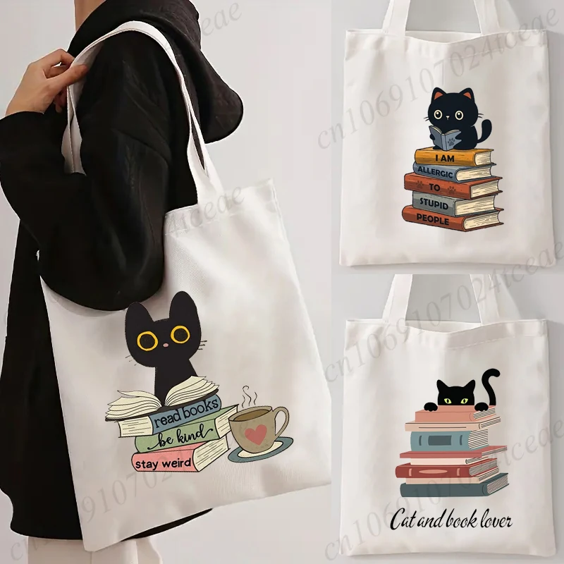 Cats Reading Print Shopping Bags for Woman Gift for Book Lover Gift for ...