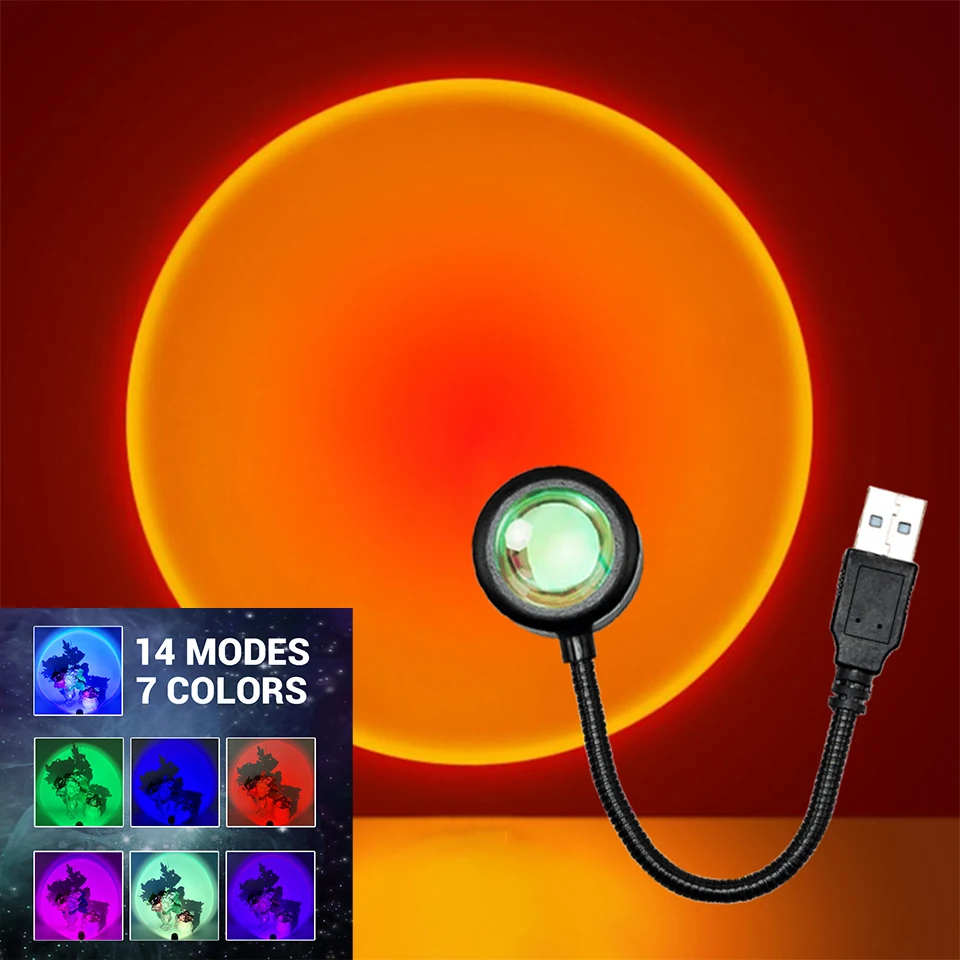 LED-Sunset-Lamp-Nightlights-USB-Projector-Birthday-Party-Decoration ...