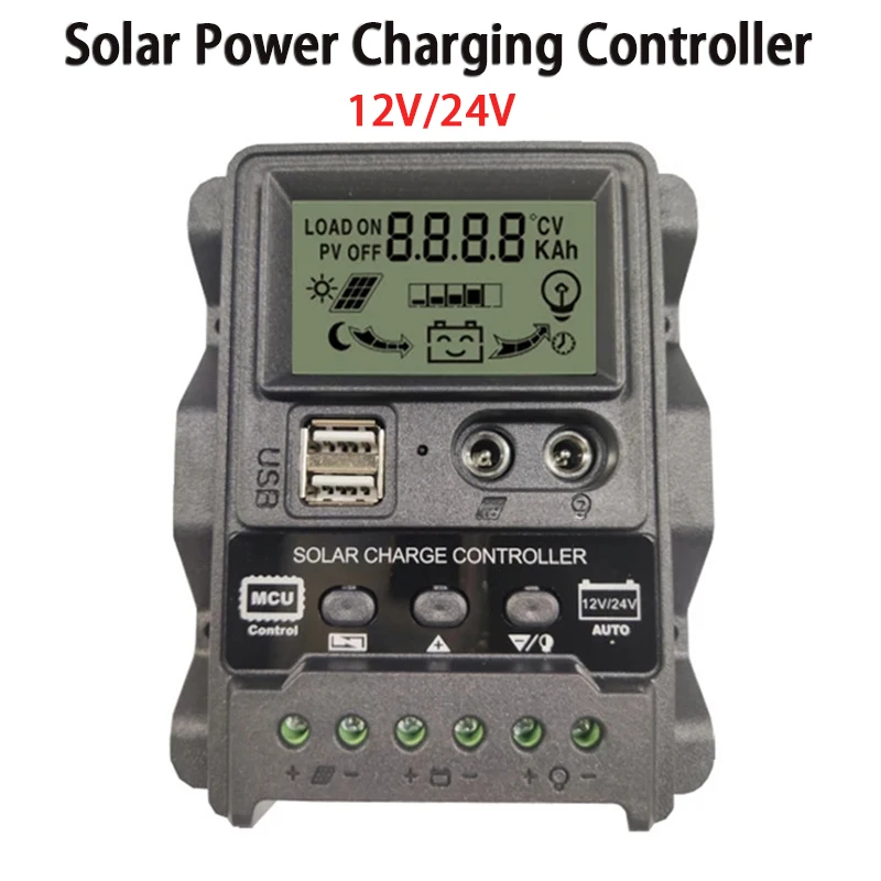 12V/24V Auto Solar Power Charging Controller LCD Current Display Dual ...
