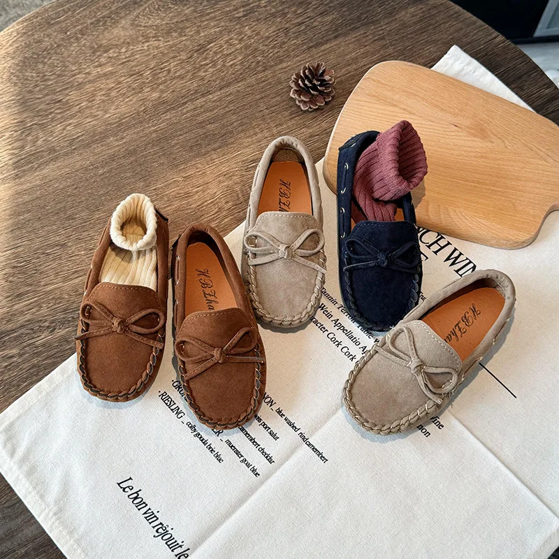 Kid Shoe 2025 Spring New Bow Tie Boy Shoes Soft Soled Bean Shoe Fashion ...