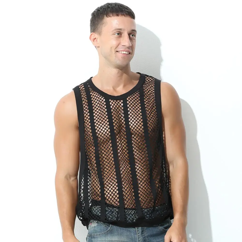 Mens Undershirts Vest Mesh See Through Underwear Sleeveless T Shirt ...