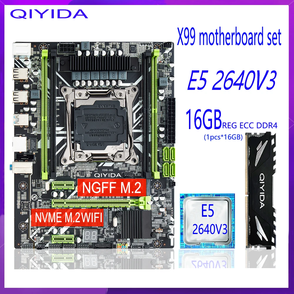 Qiyida X99 conjunto de placas-mãe E5 2640 V3 LGA2011-3 CPU 1pcs X 16G = 16GB 3200MHz Memória RAM ...