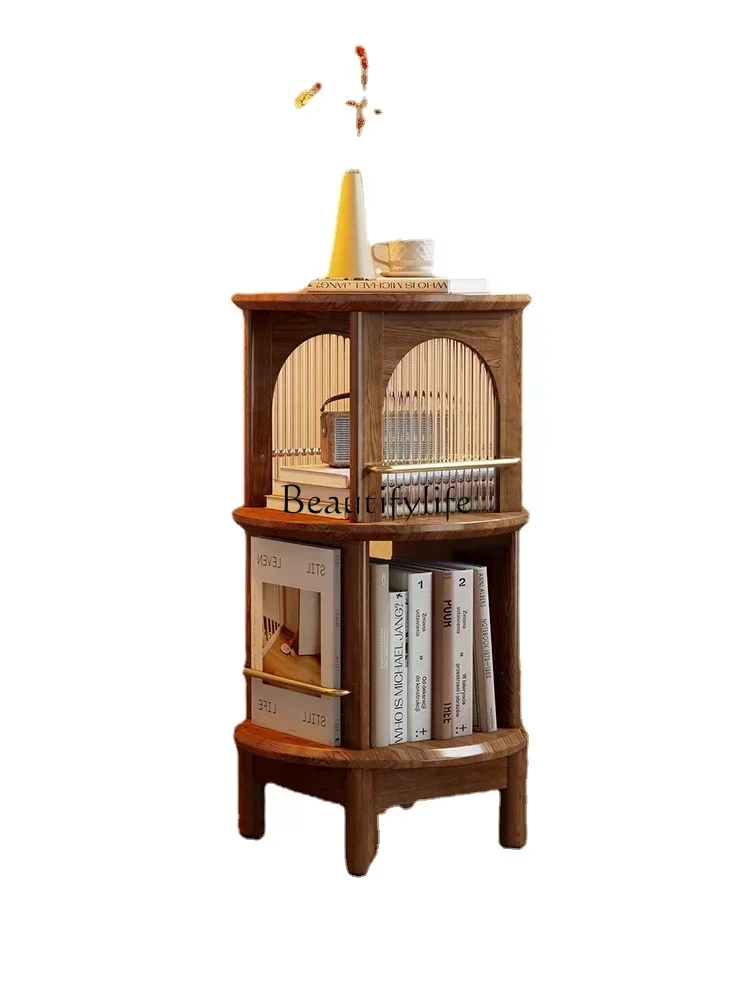 Nordic-Solid-Wood-Rotating-Side-Table-Bookshelf-Display-Shelf-Living ...