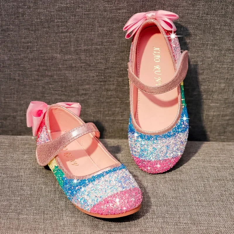 Girl-Shoes-Spring-New-Girls-Soft-Sole-Leather-Shoes-Rainbow-Sequins ...