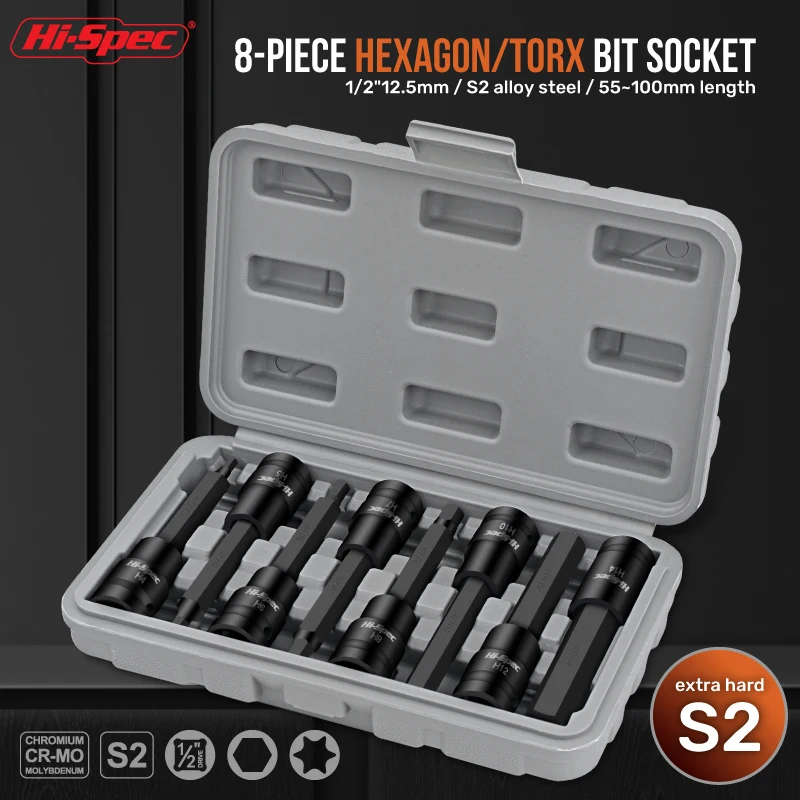 Hi-Spec-8pc-1-2-Extra-Long-Hex-Bit-Socket-Set-Socket-Adapter-Tool-H4 ...