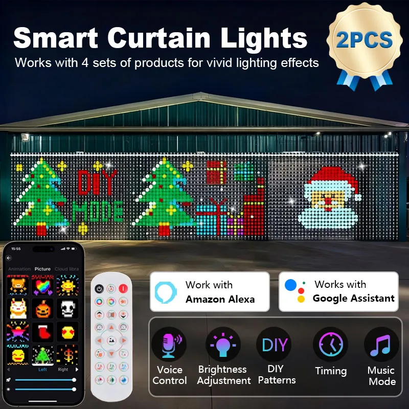 1/2PCS Smart LED Curtain Lights LED Fairy Lights App Control Music Sync ...