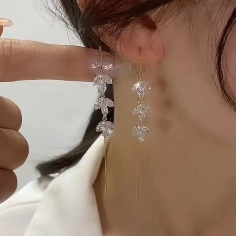 Trend-Long-Wire-Tassel-Thread-Chain-Maple-Leaf-Zircon-Pendants-Drop ...