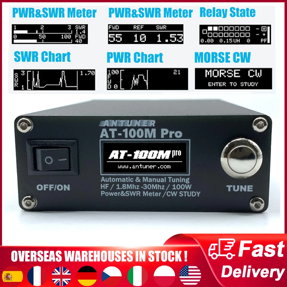 AT100M-Pro-Antenna-Tuner-1-8Mhz-30Mhz-100W-Power-SWR-Meter-Morse-Code ...