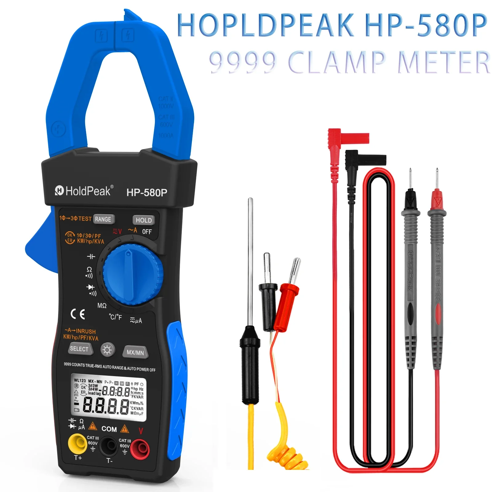 HOLDPEAK-HP-580P-Three-Phase-Clamp-Meter-9999-Display-Power-Tester ...