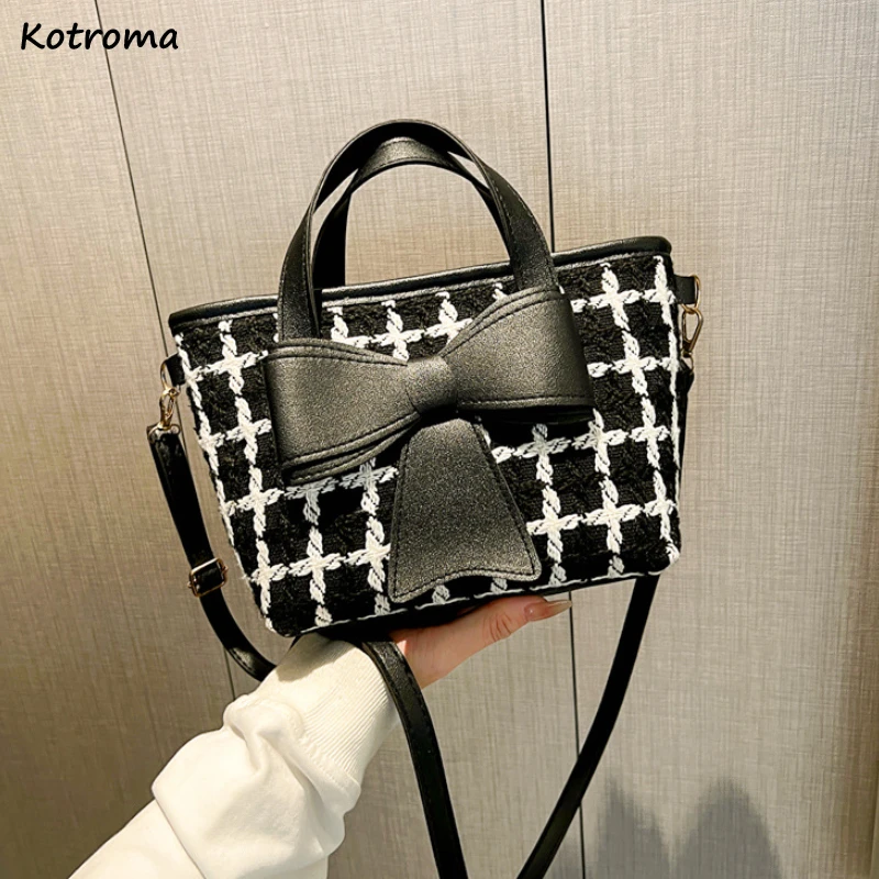 Top-handle-Bags-Women-Plaid-Handbags-Cute-Bow-Sweet-Portable-Office ...