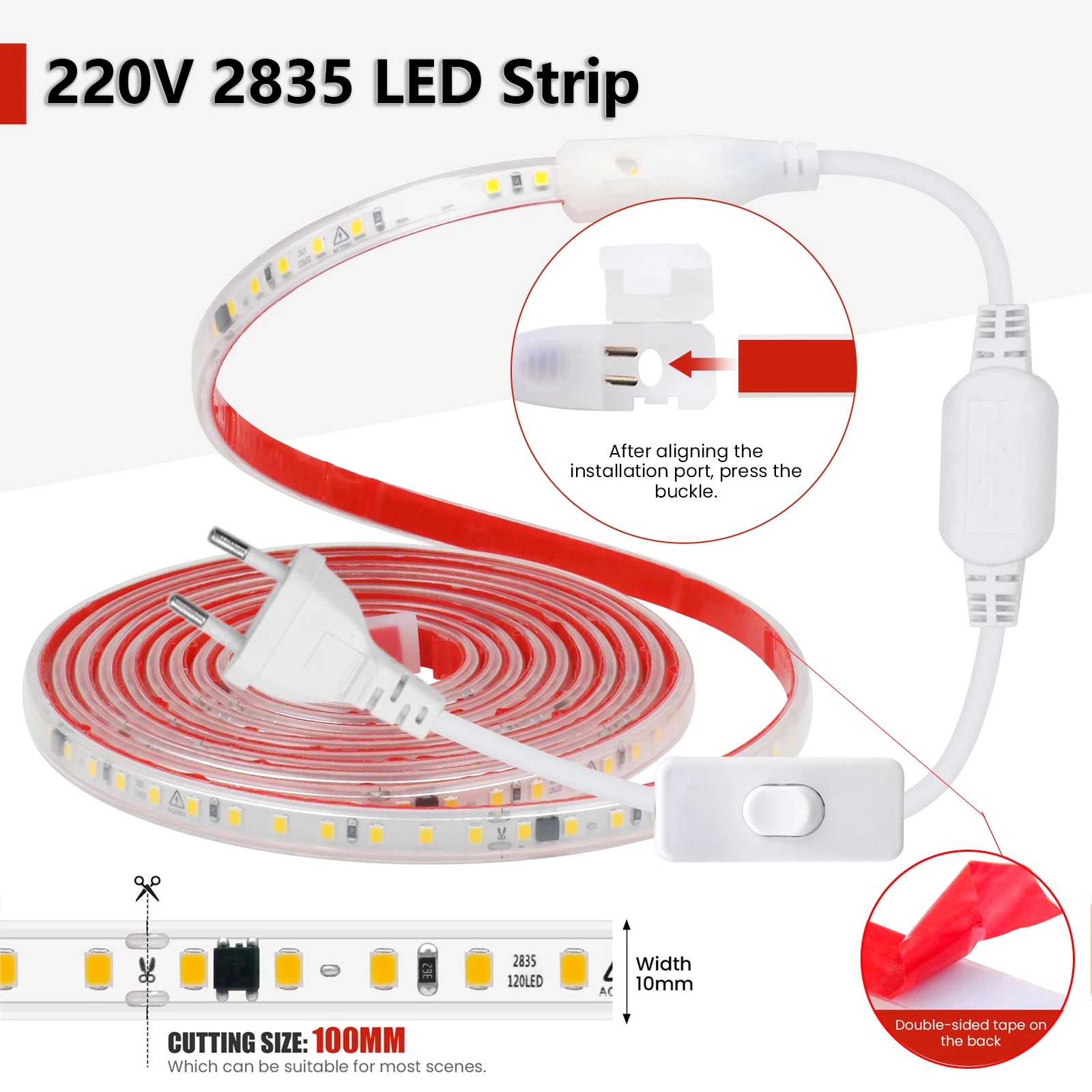 120LED/m LED Strip Lights 220V Adhesive LED Lighting Strip 2835 Tape ...