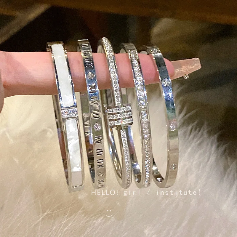 Silver-Color-Bangles-Bracelet-for-Women-Girls-Titanium-Steel-18K-Gold ...