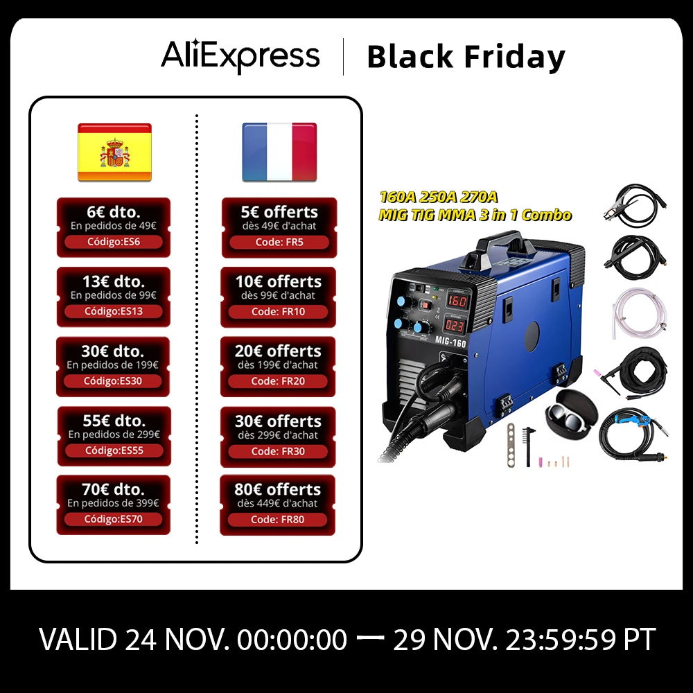 Mig Mma Tig 3 In 1 Inverter Welder Welding Machine 270a / 250a /160 Amp Igbt Semi-automatic ...