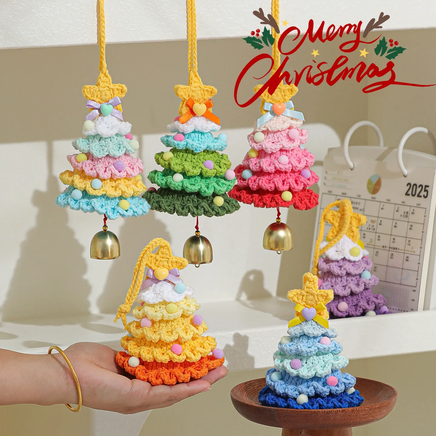 Christmas Ornament Colorful Knitted Christmas Tree Wool Handmade ...