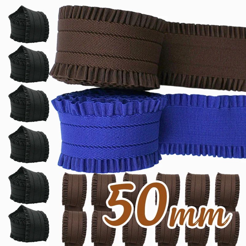 2/5Yard 50mm Double-Ruffle Elastic Band Waistband Lace Trim Rubber ...