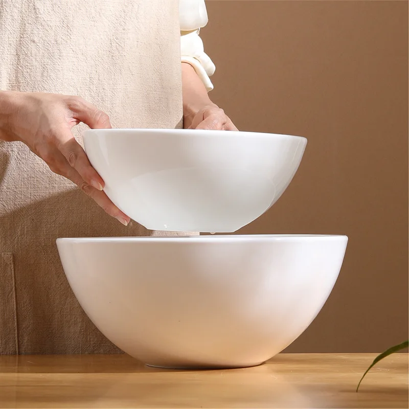 Pure White Ceramic Bowls for Home, Big Salad Bowl, Single Nordic ...