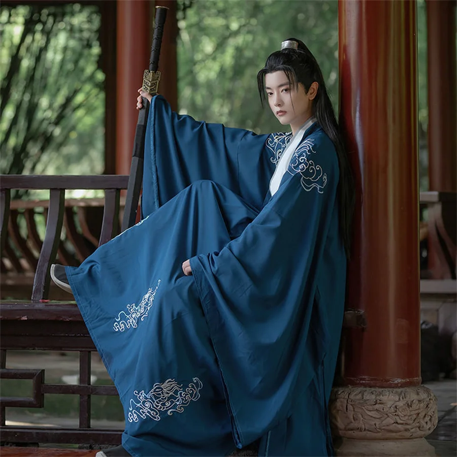 Hanfu Men Ancient Costume Hanfu Folk Dress Emboridery Long Robe ...