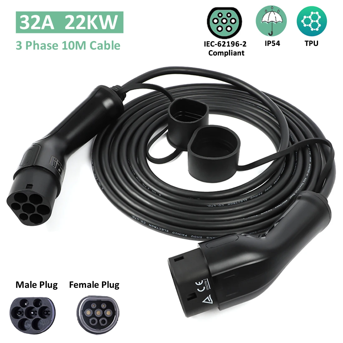 10m Ev Car Charging Cable 32a 22kw Three Phase Eu Mennekes Mode 3 Type ...