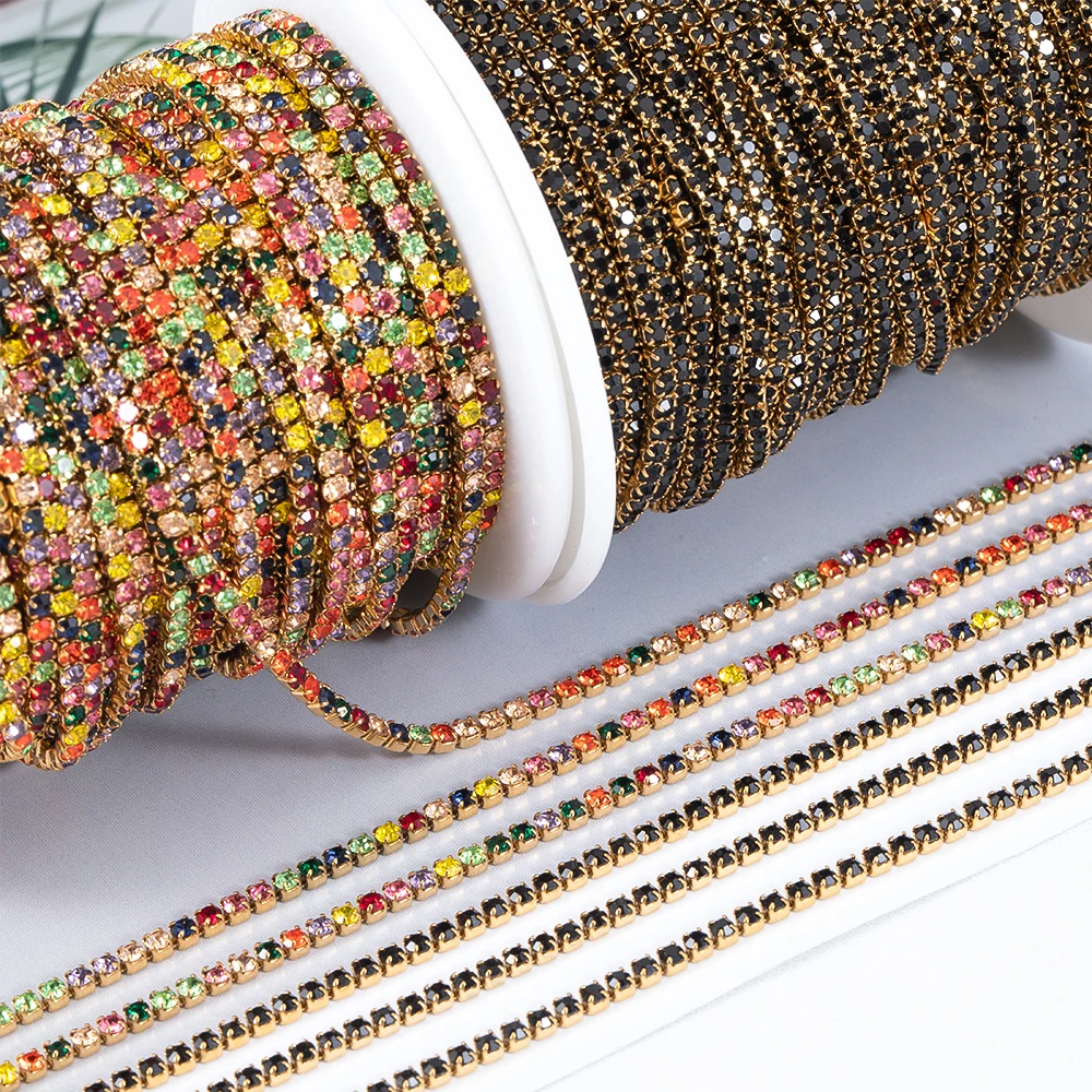 1Meter-Stainless-Steel-Colorful-Crystal-Rhinestone-Chain-Sew-On-Glue-On ...