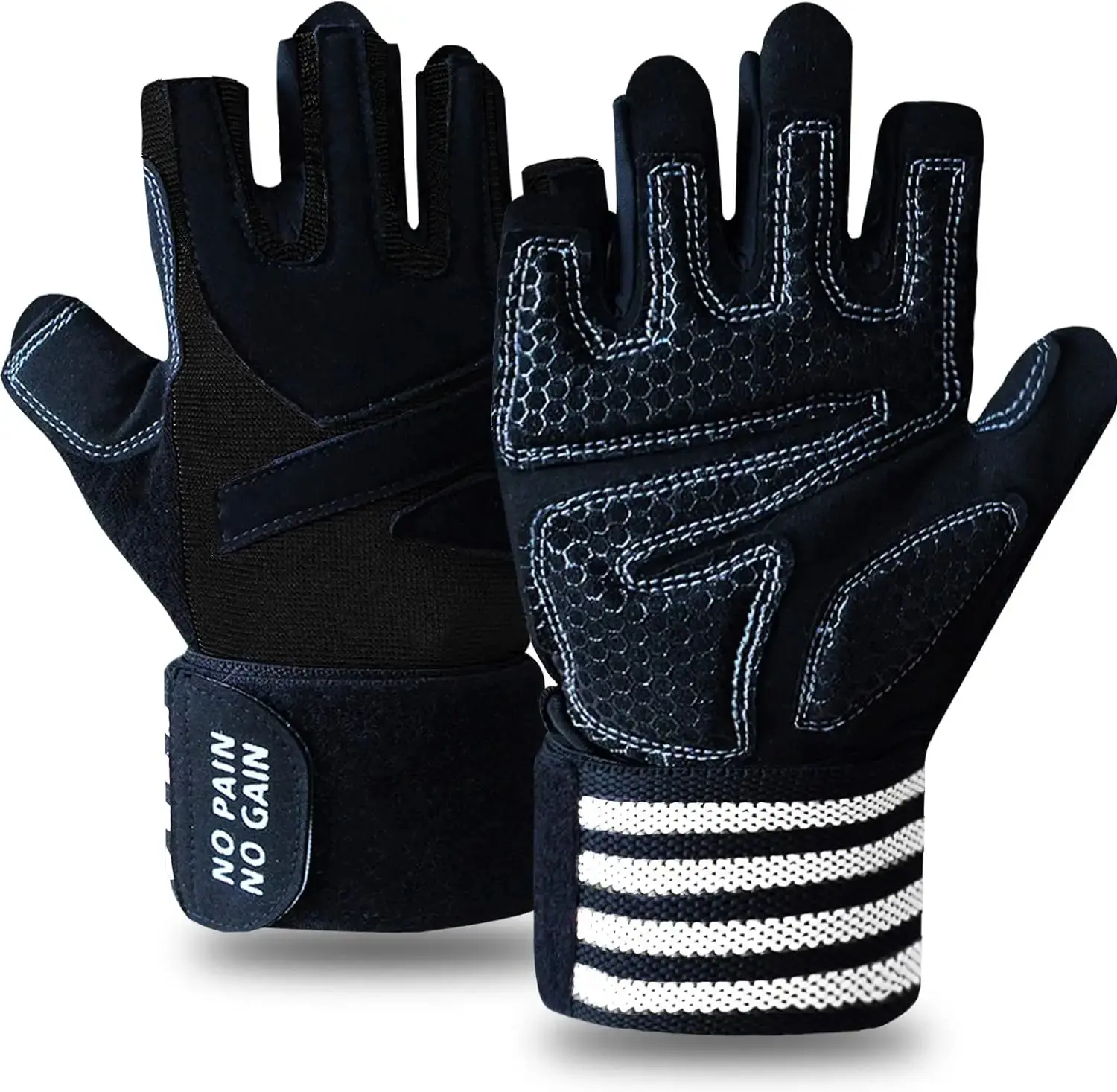 Weightlifting-Gloves-Half-Finger-with-Wrist-Strap-Support-Padded-Grip ...