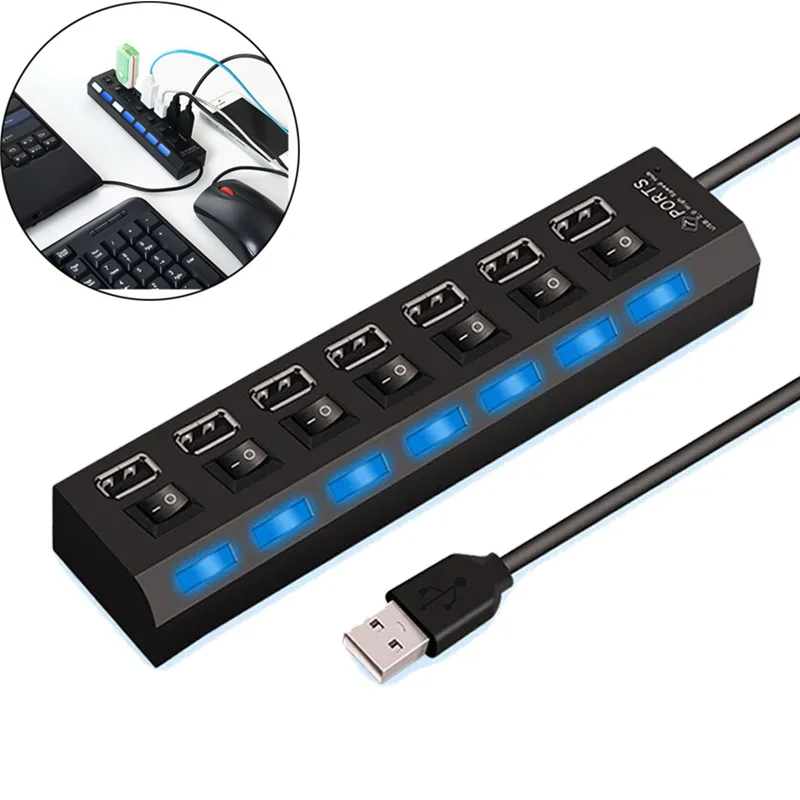7 Ports USB 2.0 Hub Usb HUB 2.0 Multi USB Splitter Hub Multiple USB ...