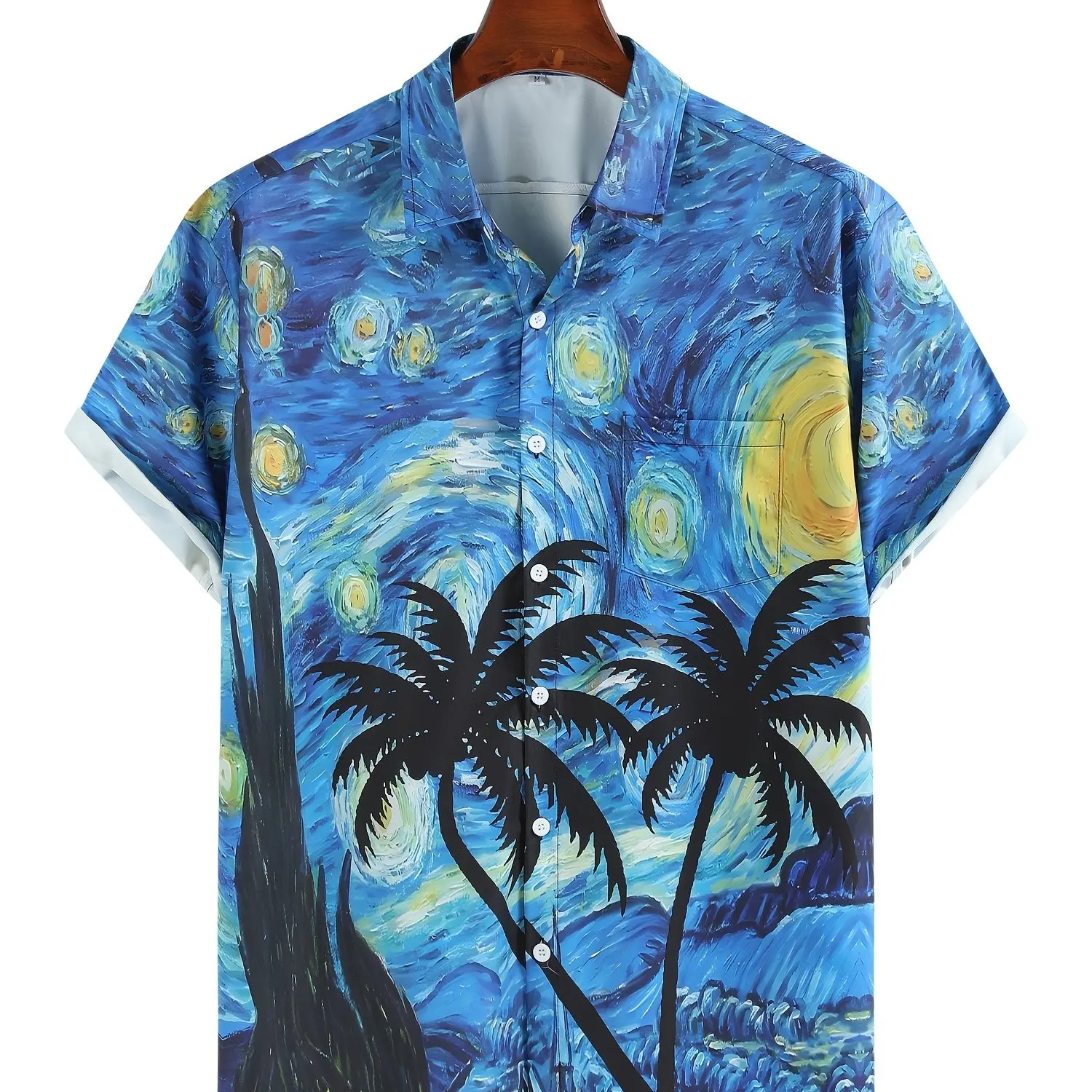 Men-s-Starry-Night-Print-Lapel-Button-Up-Casual-Short-Sleeve-Shirts-Men ...