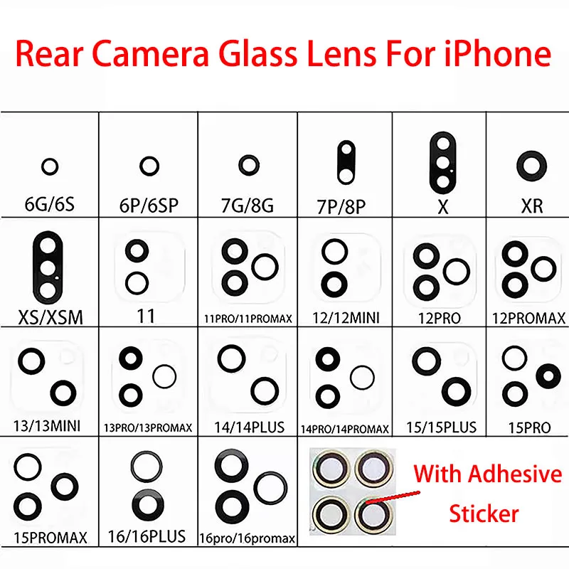 10pcs Back Rear Camera Glass Lens with Sticker Adhesive Replacement ...