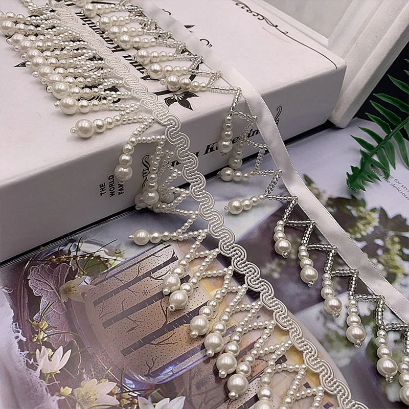 Garniture en dentelle à franges pour robe de mariée, perle, perle ...