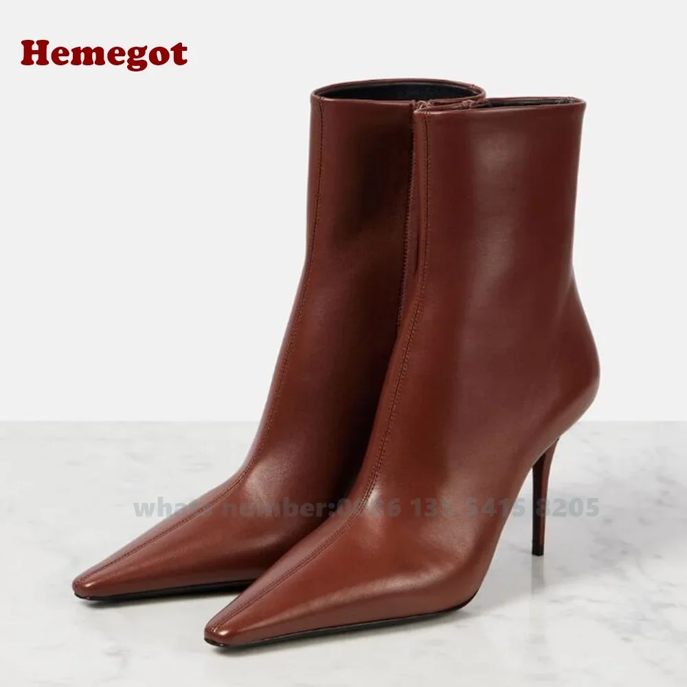 Red Brick Glossy Ankle Boots Pointed Toe Side Zipper Women's Short ...