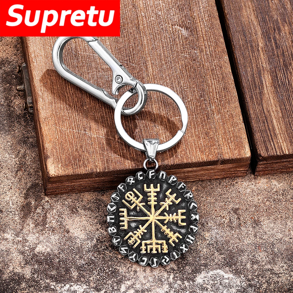 Vintage-Vikings-Compass-Keychain-Men-Stainless-Steel-Norse-24-Runes ...