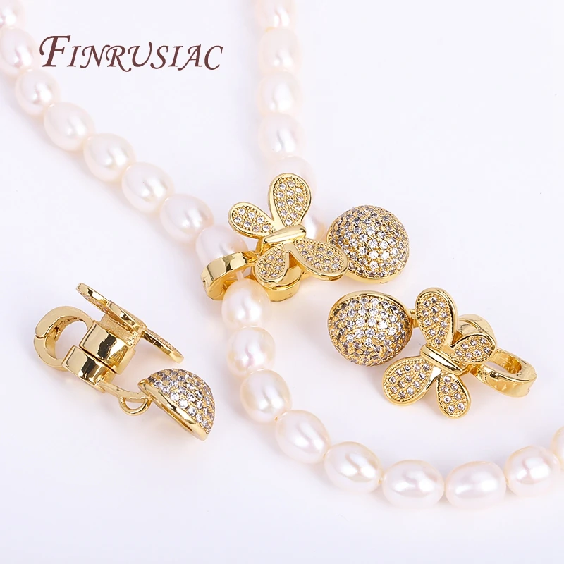 18K-Gold-Plated-Butterfly-Pearl-Clasps-Luxury-Cubic-Zirconia-Round ...