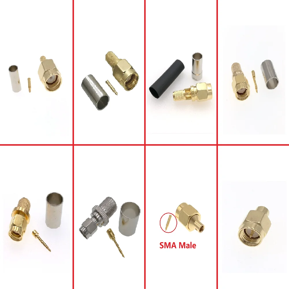 SMA Male Crimp RG316 RG58 LMR240 RG5 RG8 RF Coaxial Connector Adapter ...