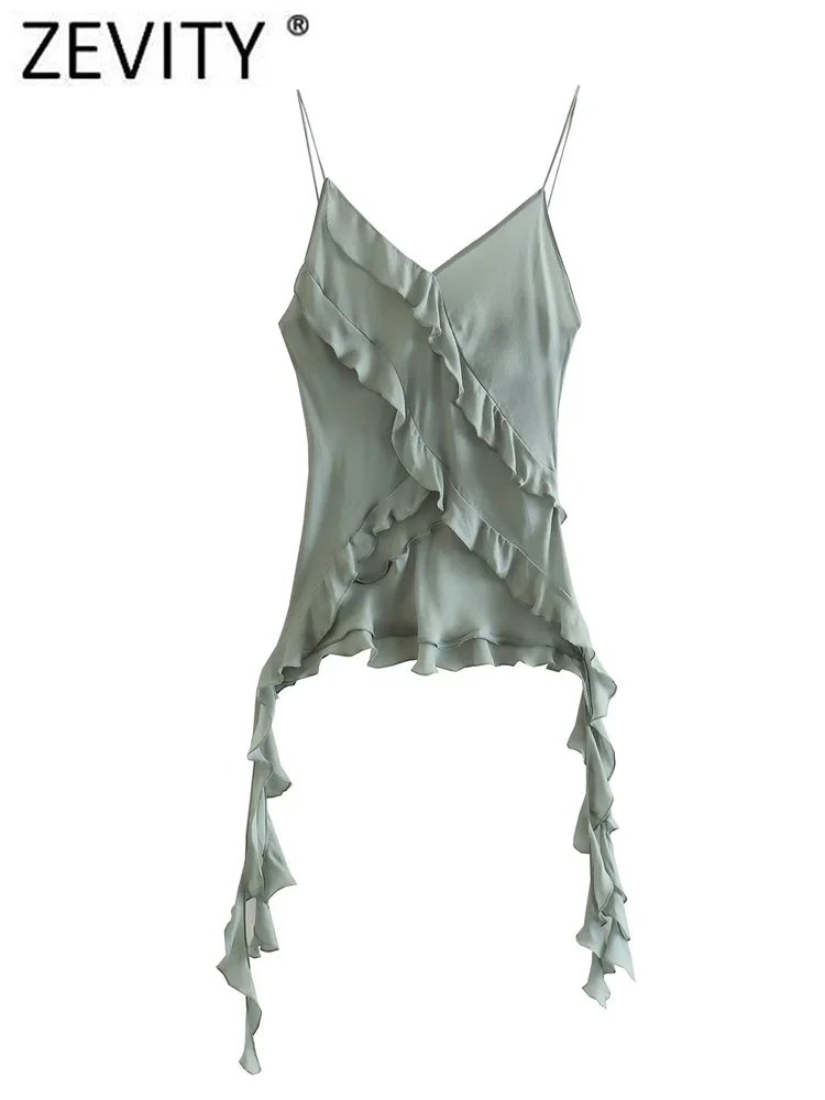 Zevity-2023-Women-Sexy-V-Neck-Pleat-Ruffles-Smock-Sling-Blouse-Female ...
